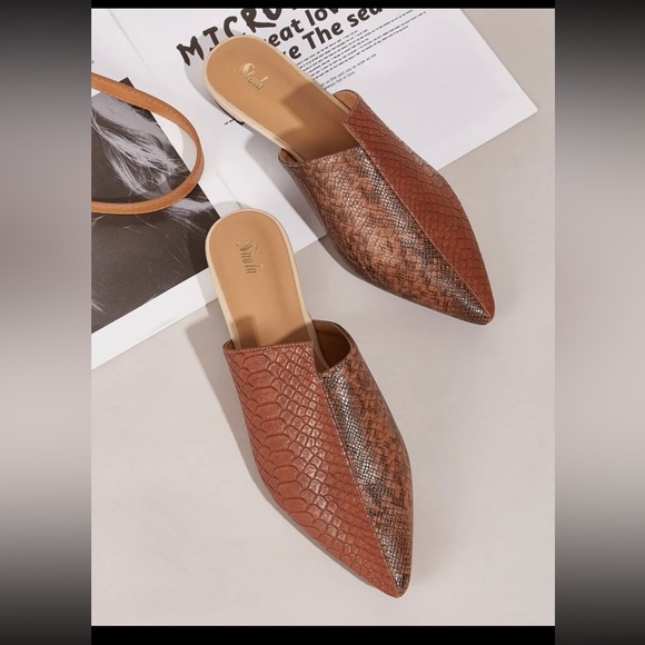 SHEIN | Shoes | Point Toe Snakeskin Embossed Flat Mules | Poshmark